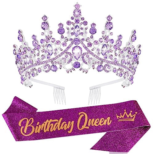 Purple Crystal Birthday Queen Tiara Crown for Women Girls Birthday ...