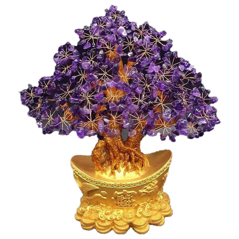 Purple Crystal Money Bag Tree yuanbao Lucky Wealth Tree Lemon Quartz ...