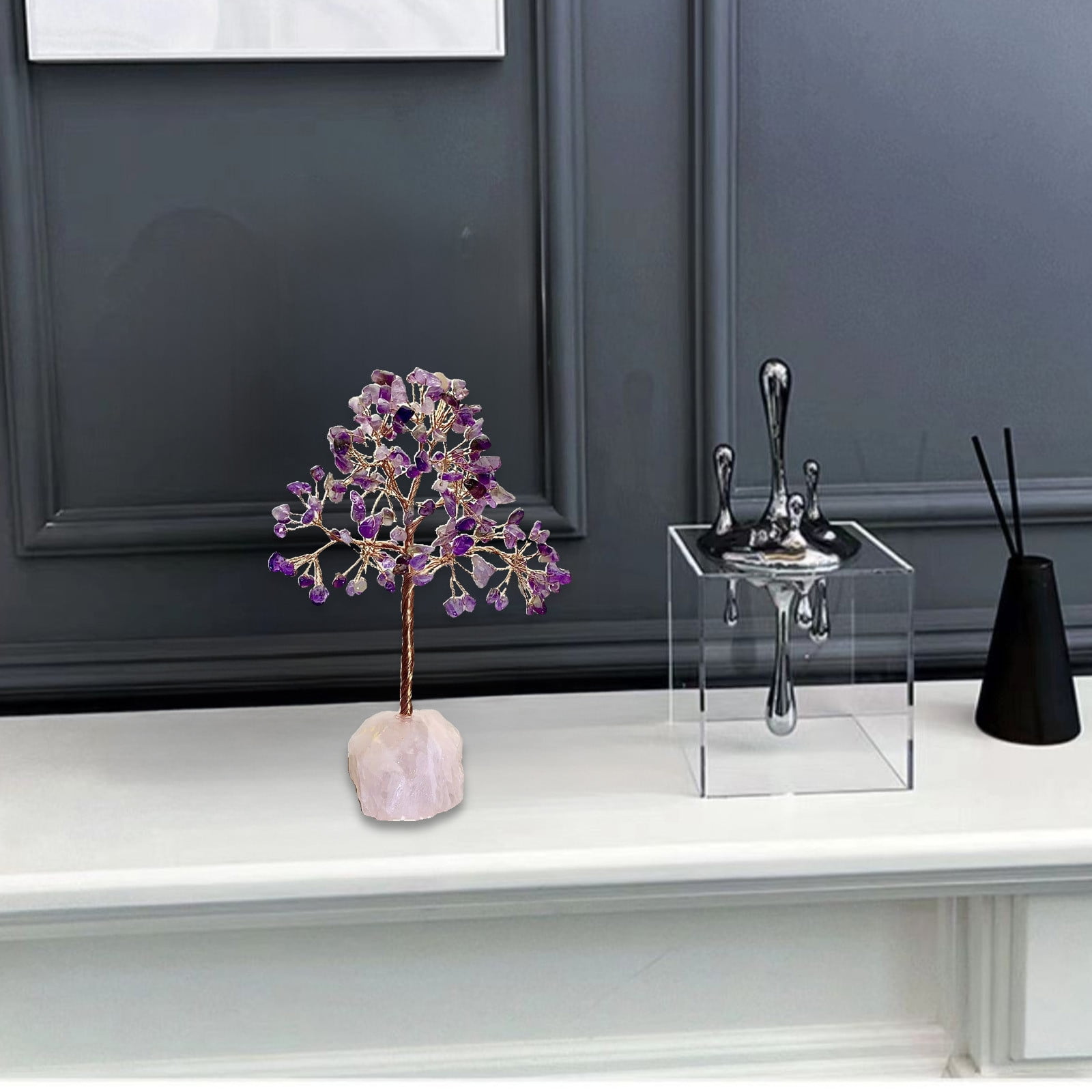 Purple Crystal Tree Ornament Feng Shui Wealth Tree with Base 8x8x20cm ...