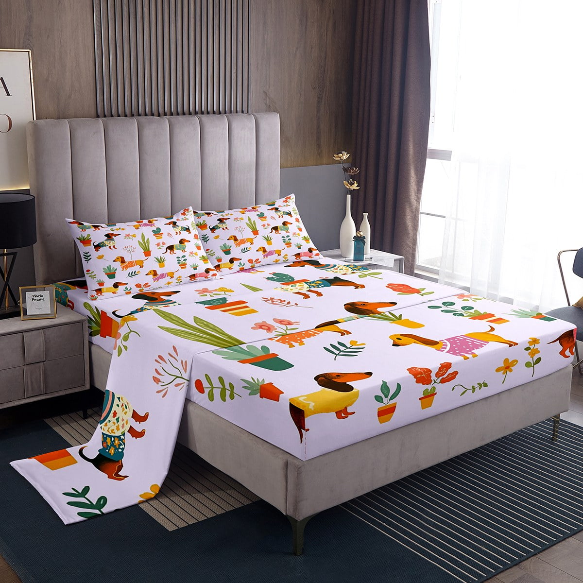 Purple Dachshund Bedding Set King,Cute Puppy Pet Bed Sheets,Kawaii ...