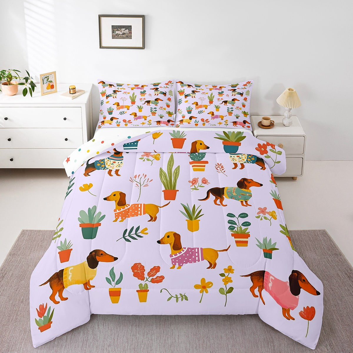 Purple Dachshund Bedding Twin,Cute Puppy Pet Comforter Set,Kawaii ...