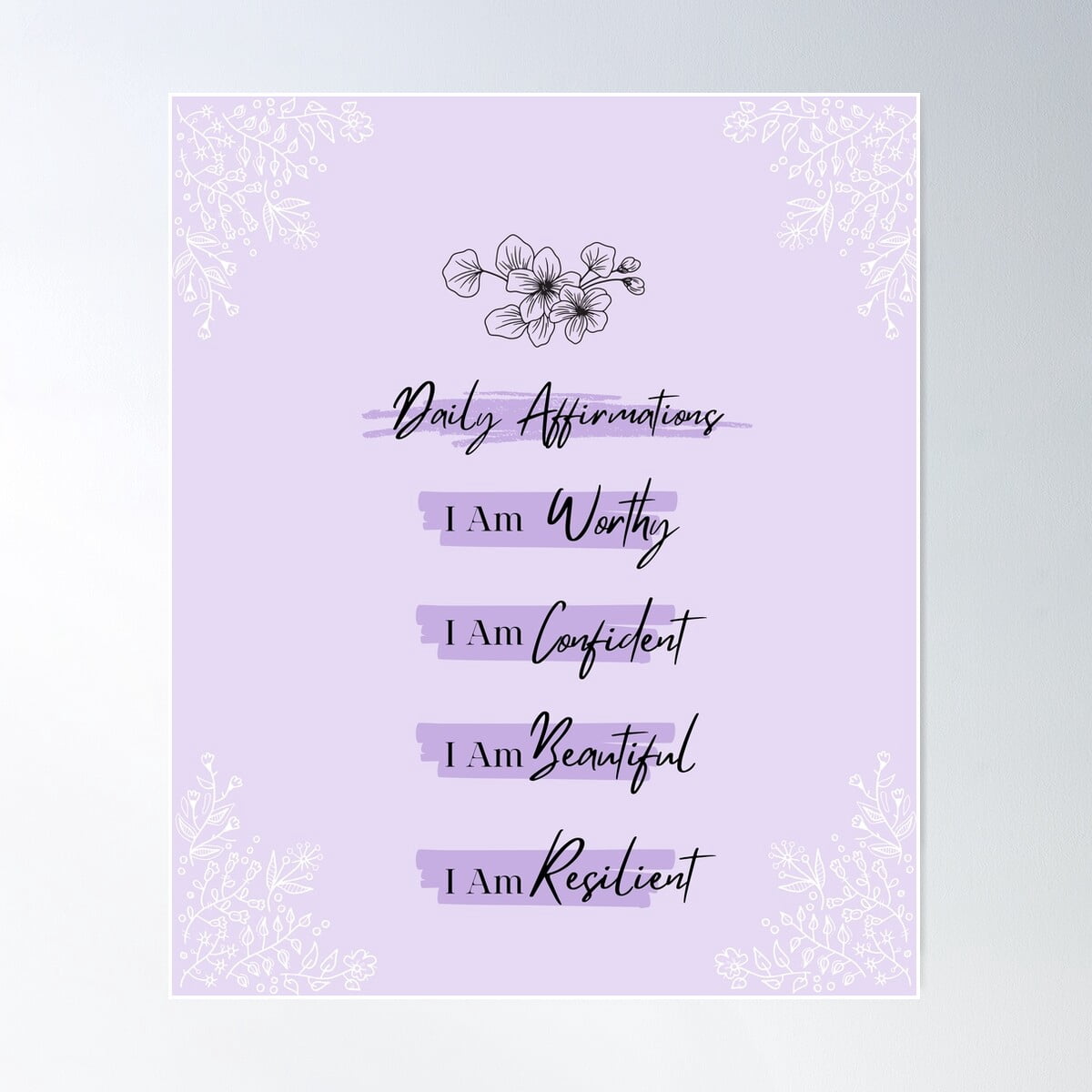 Purple Daily Affirmations Poster Wall Art, Modern Wall Decor For Living ...