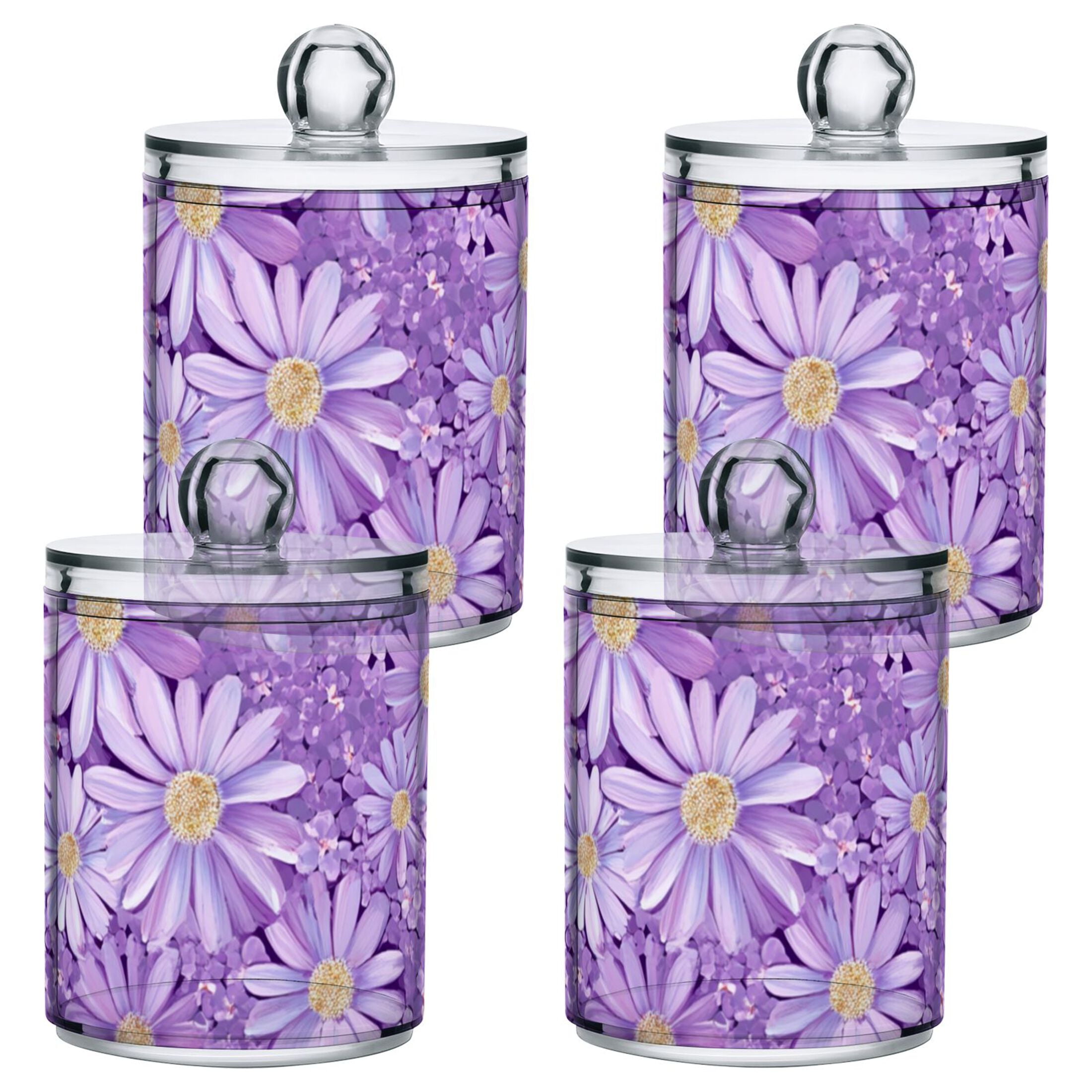 Purple Daisies Translucent Plastic Cans Storage Canisters with Lid Set ...
