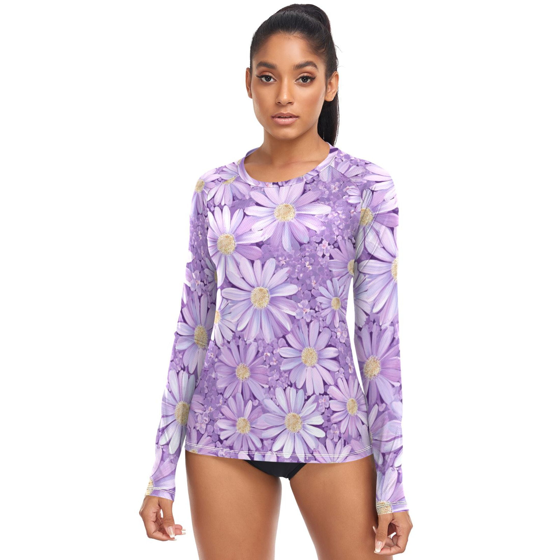 Purple Daisies Women's Rash Guard Shirts UPF 50+ Sun Protection ...