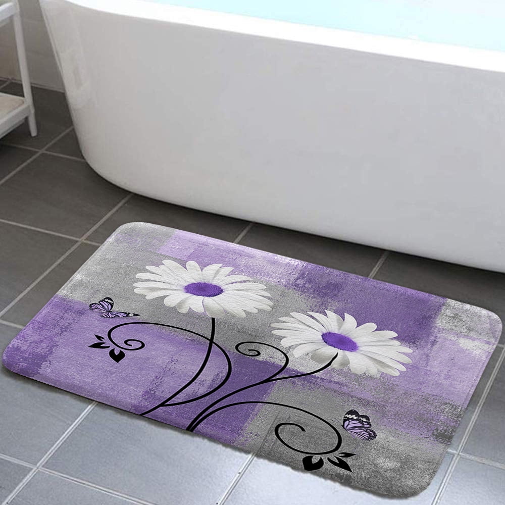 Purple Daisy Floral Flowers Bath Rugs,Farm Rustic Farmhouse and ...