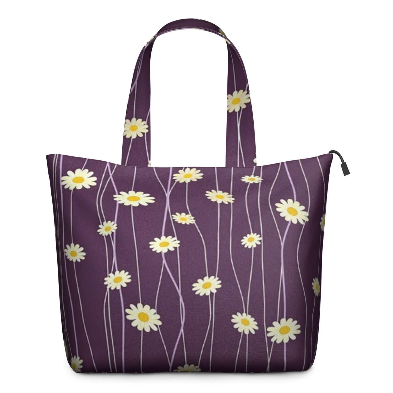 Purple Daisy Flower Wavy Lines Pattern Travel Tote Bags for Women Carry ...