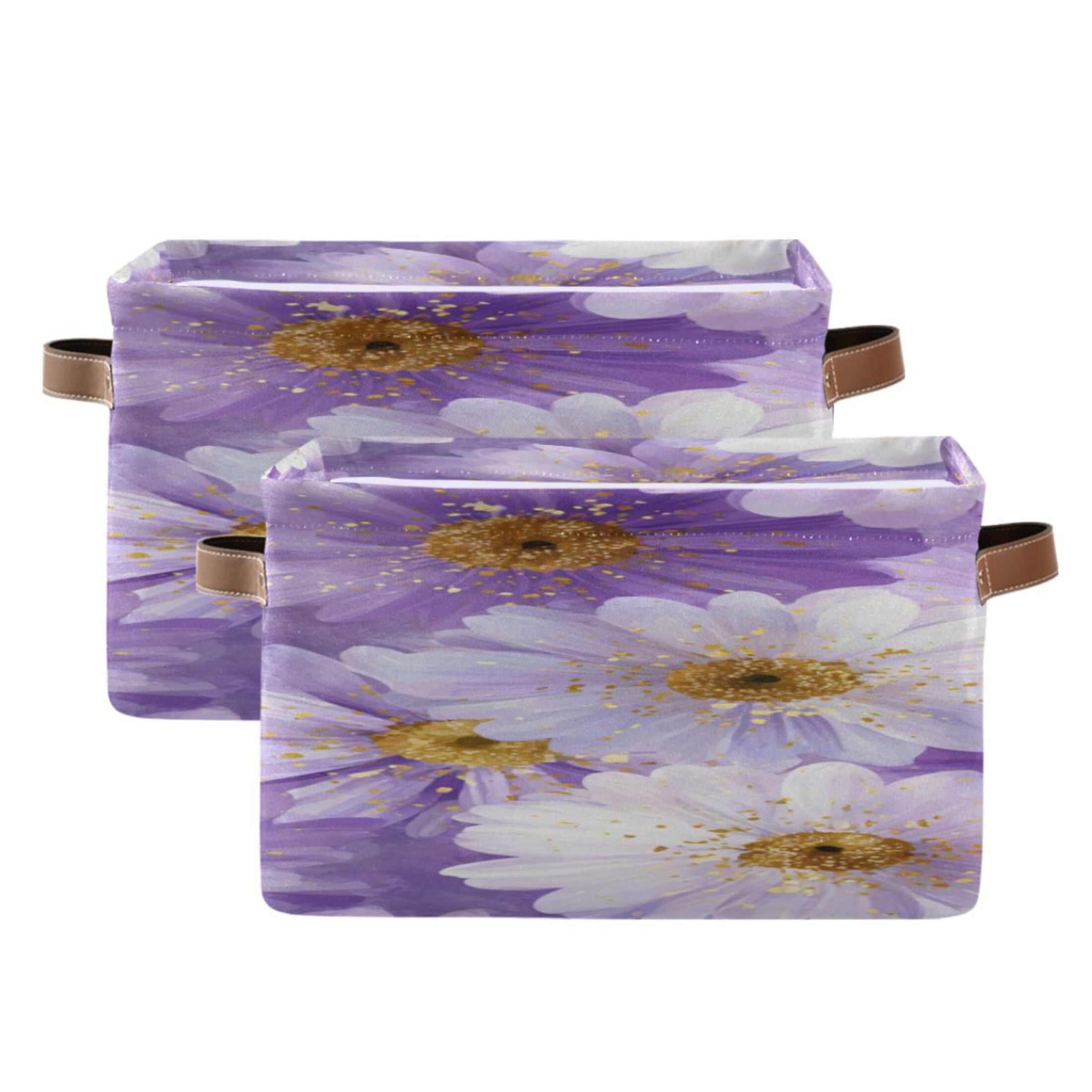 Purple Daisy Flowers Square Storage Bins with Handles Collapsible ...