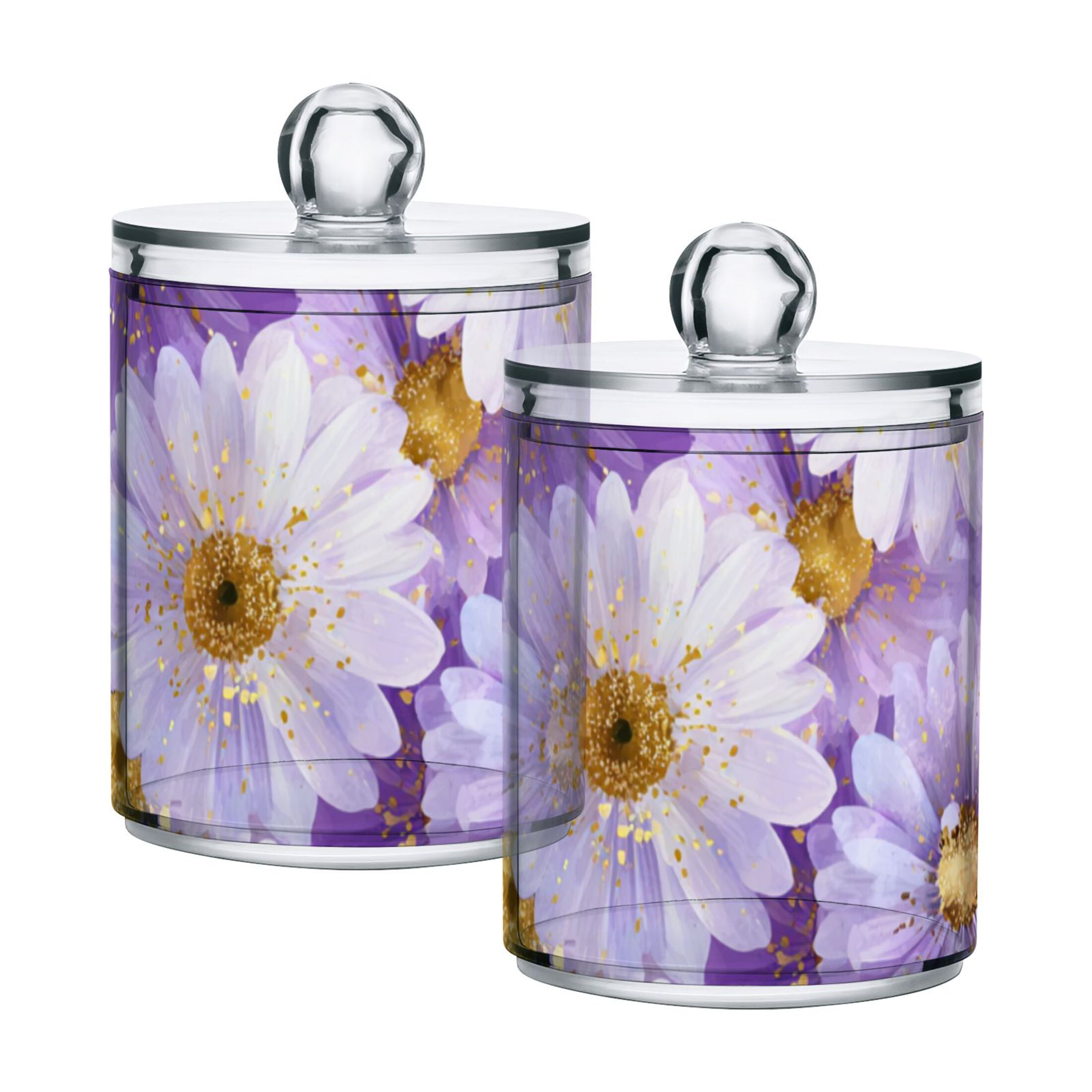 Purple Daisy Flowers Translucent Plastic Cans Storage Canisters with ...