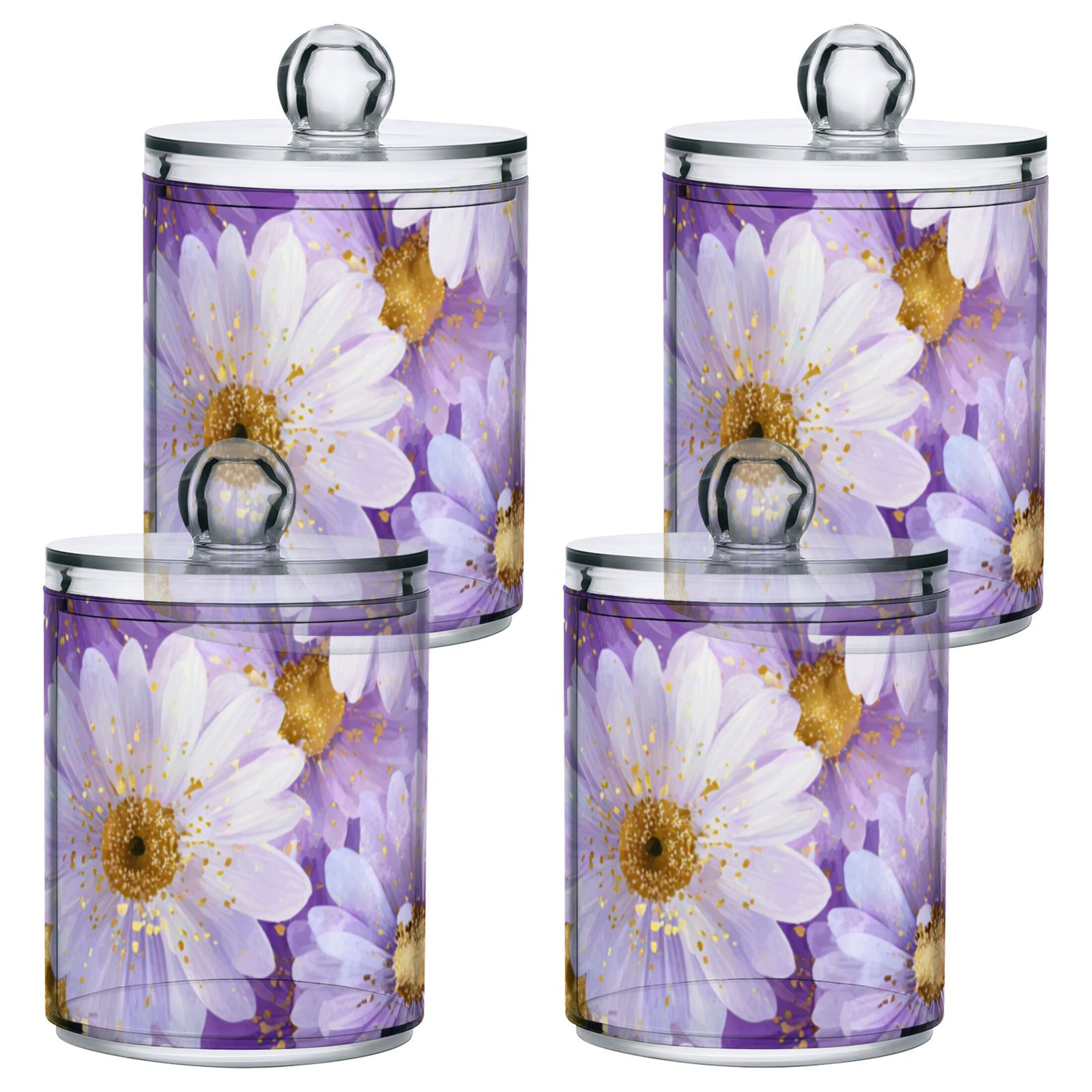 Purple Daisy Flowers Translucent Plastic Cans Storage Canisters with ...