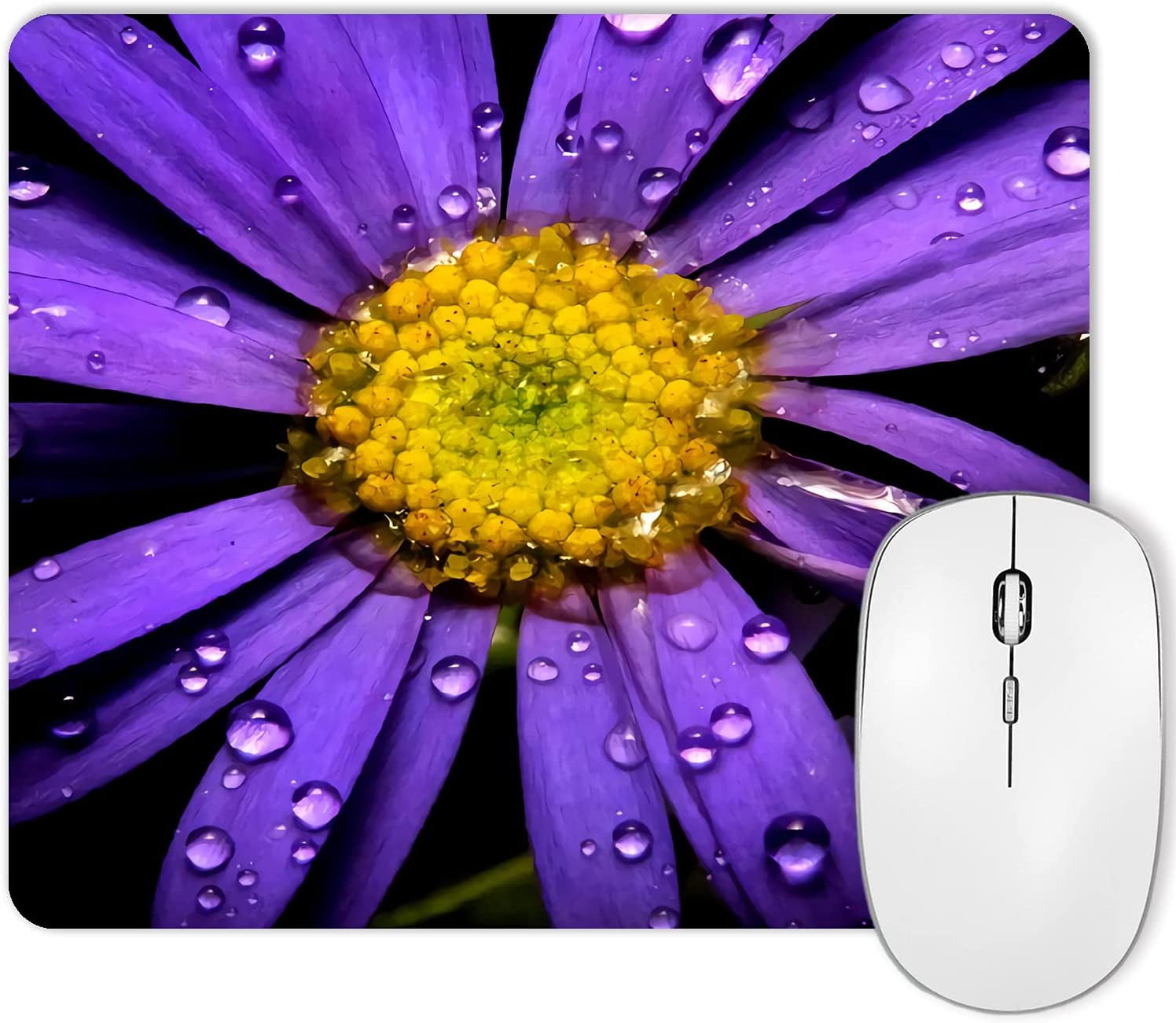 Purple Daisy Mouse Pad, Nature Flower Water Drops Mouse Mat, Waterproof ...