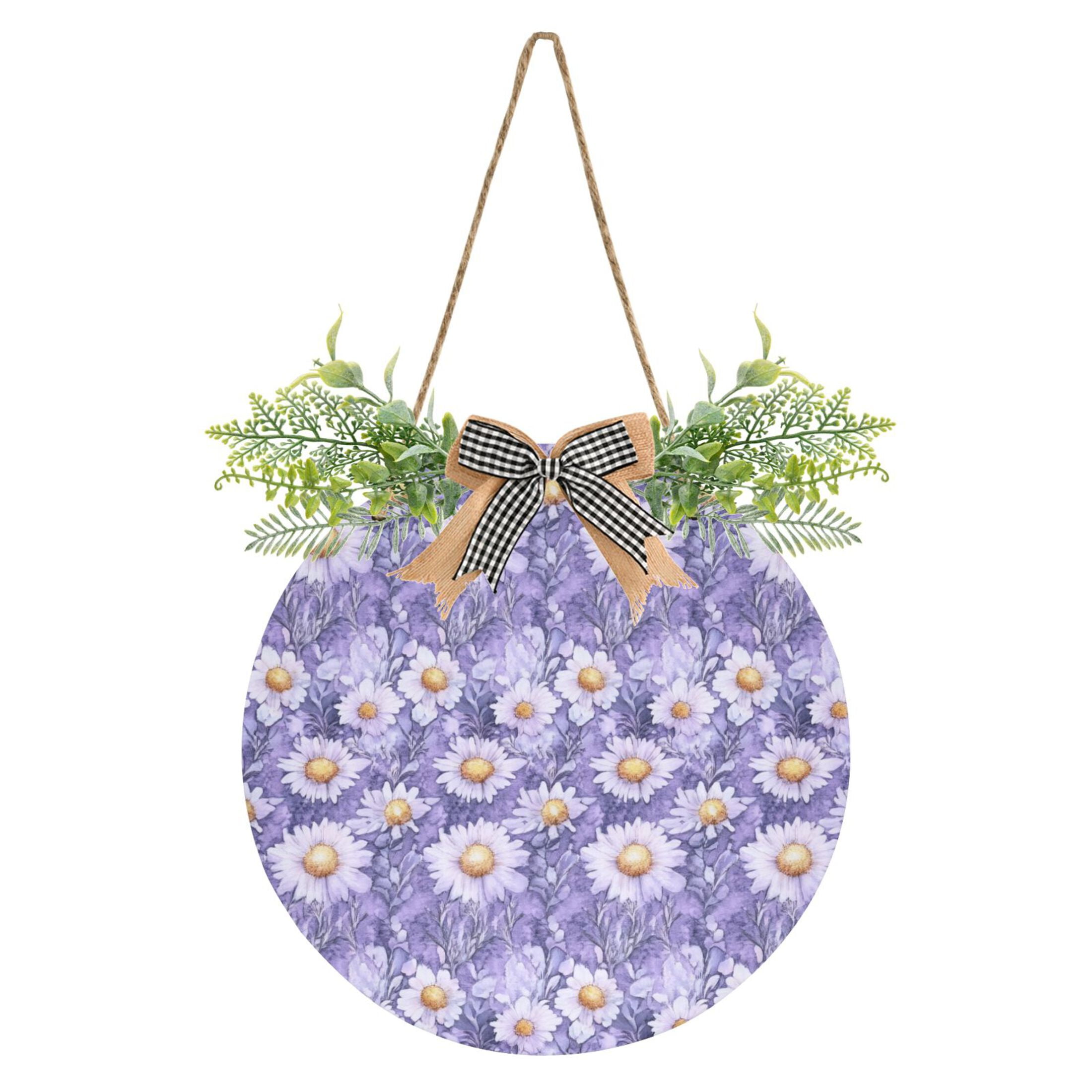 Purple Daisy Pattern Front Door Porch Decoration Hanging Sign with ...