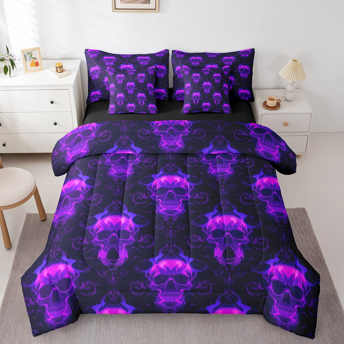 Purple Damask Bedding Set Full Size,Gothic Skull Skeleton Comforter Set ...
