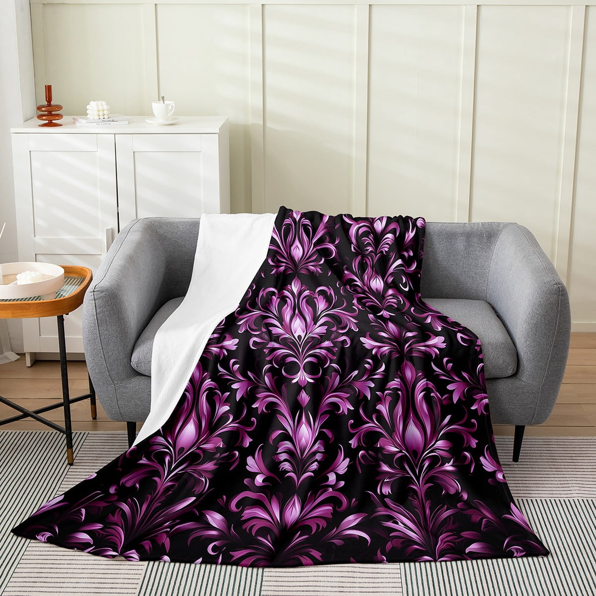 Purple Damask Blanket 40x50,Gothic Aztec Flower Floral Throw Blanket ...