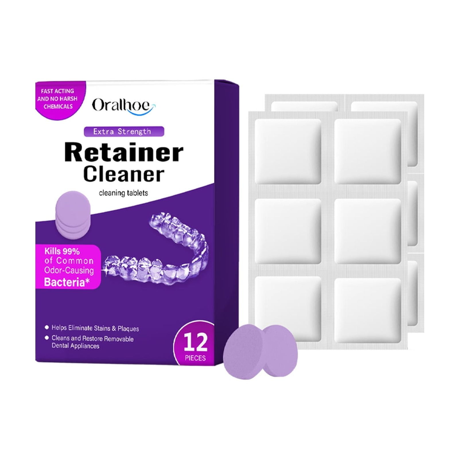 Purple Denture Retainer Cleaning Tablet Cleans Stains Tartar Deposits ...