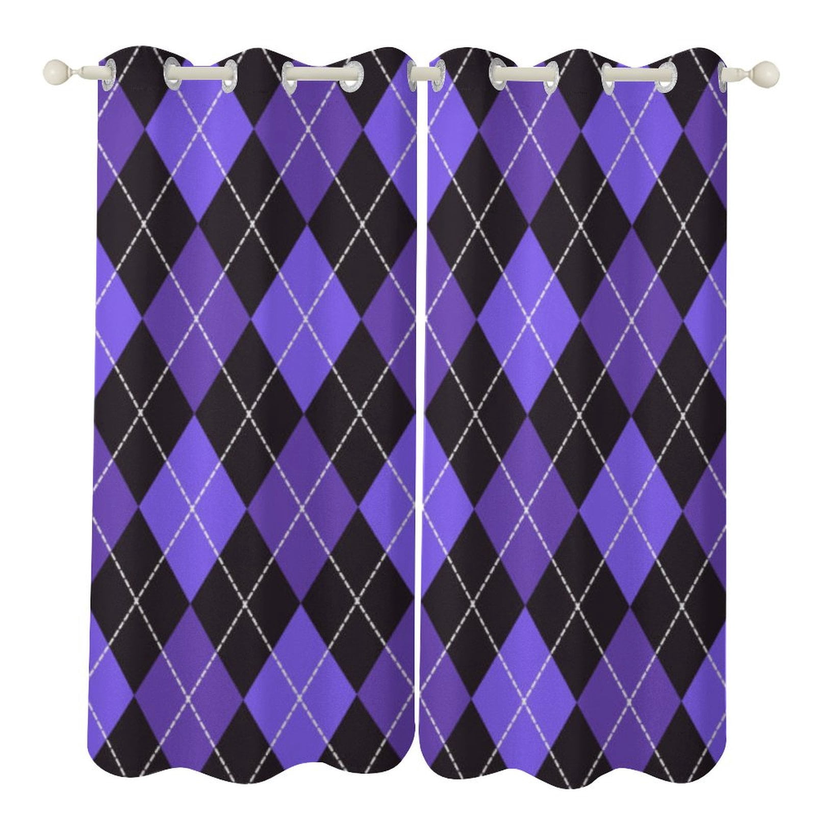 Purple Diamond Grid Color 2 Panels Curtains for Bedroom Living Room ...