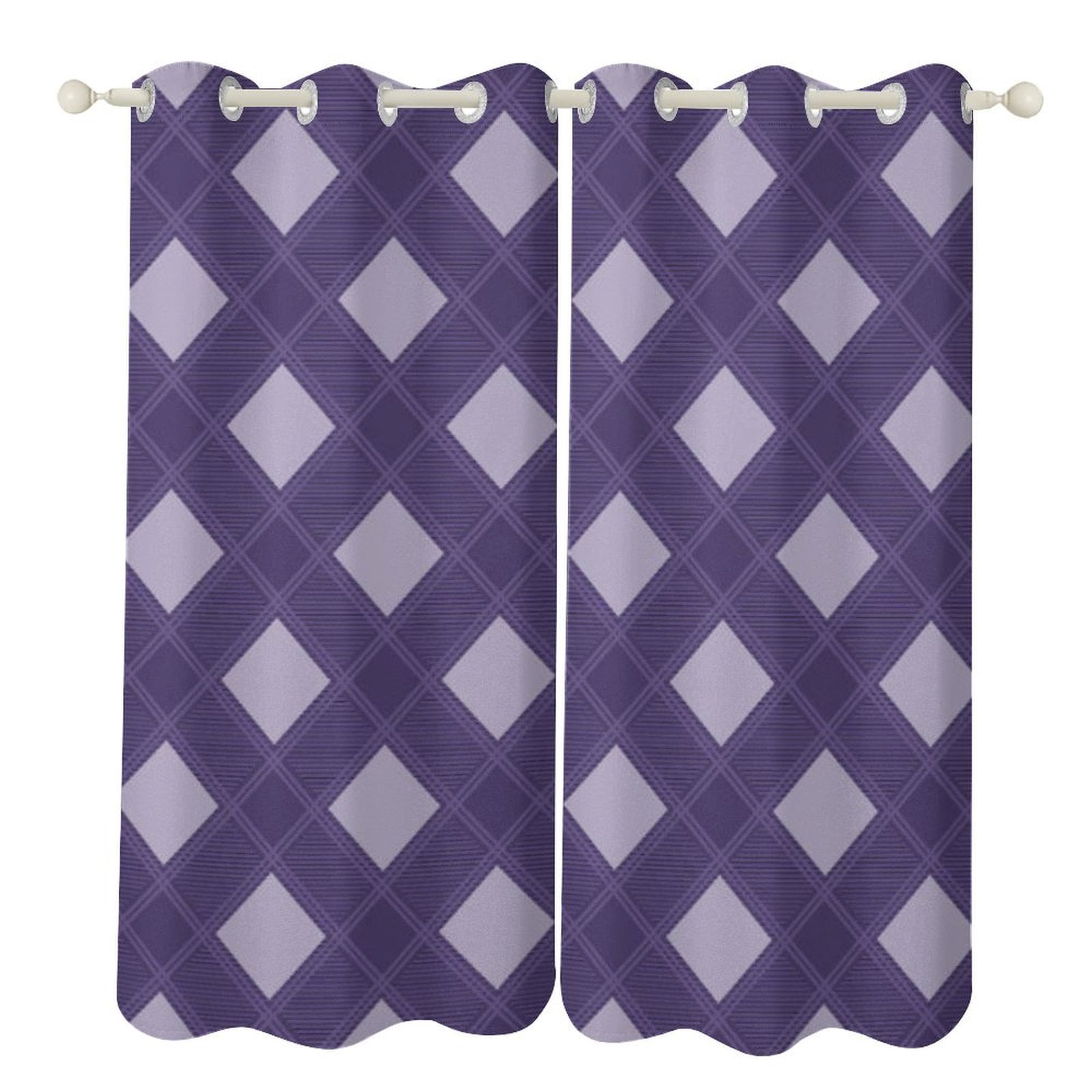 Purple Diamond Grid Color 2 Panels Curtains for Bedroom Living Room ...