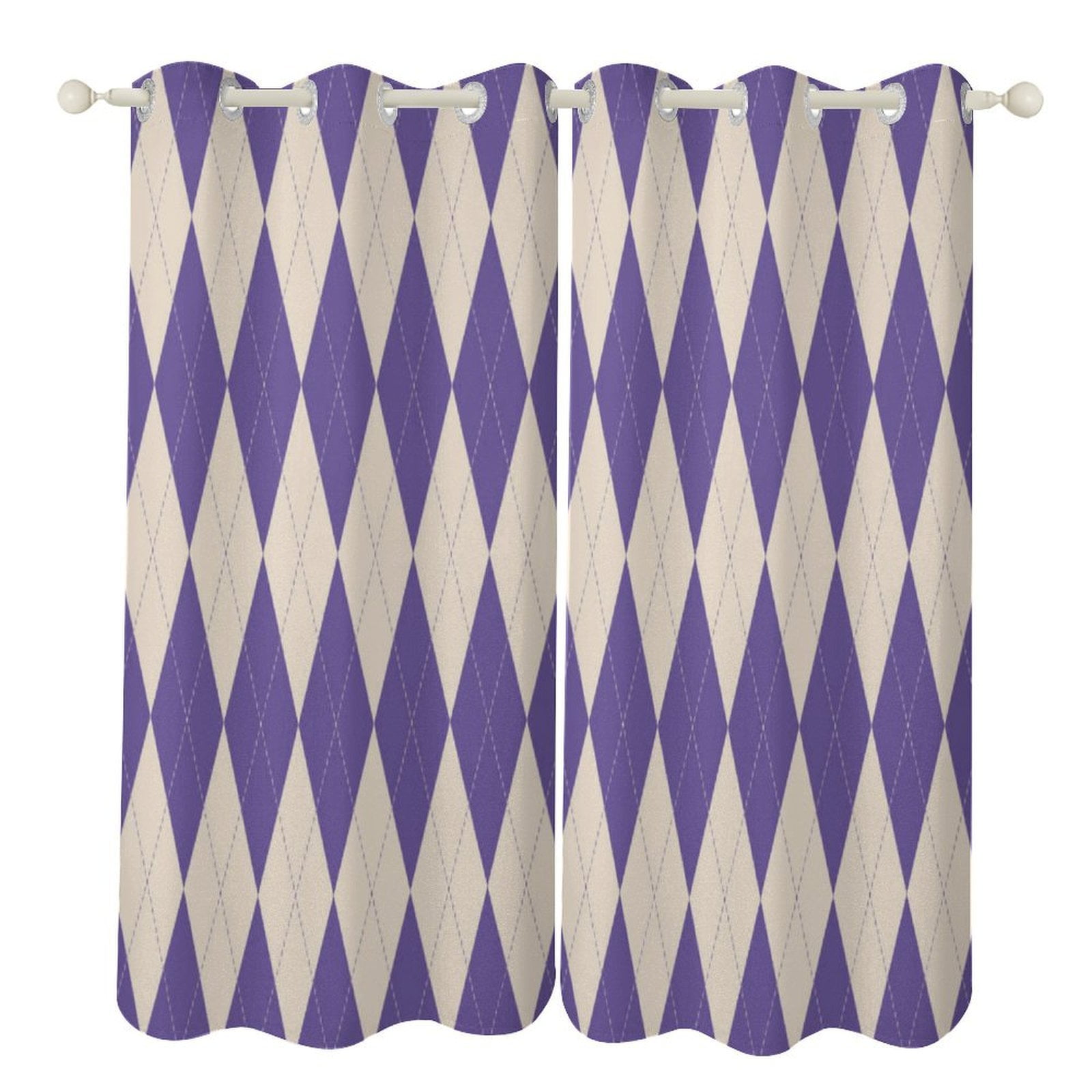 Purple Diamond Grid Color 2pcs Blackout Curtains For Living Room ...