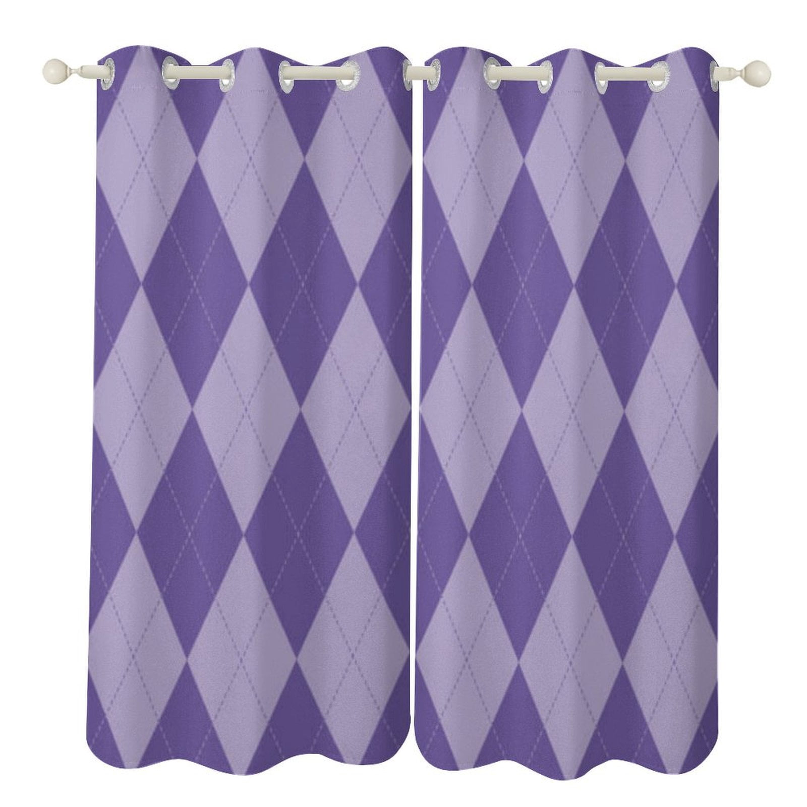 Purple Diamond Grid Color Blackout Window Curtains for Bedroom Living ...