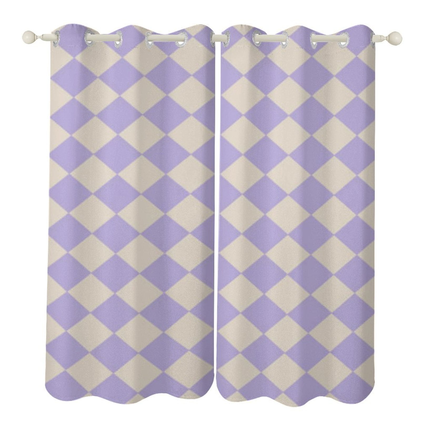 Purple Diamond Grid Color Blackout Window Curtains for Bedroom Living ...