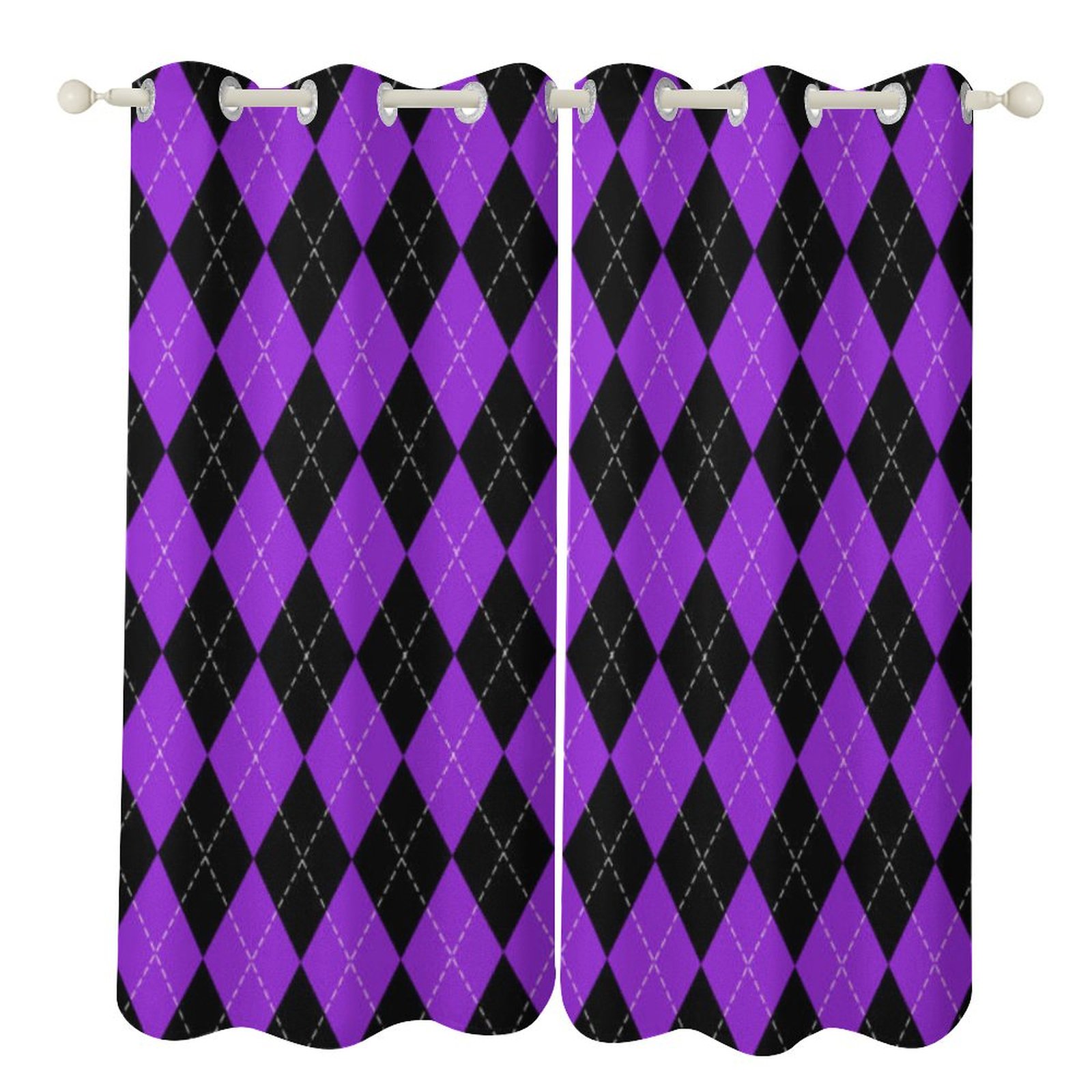 Purple Diamond Grid Color Blackout Window Curtains for Bedroom Living ...