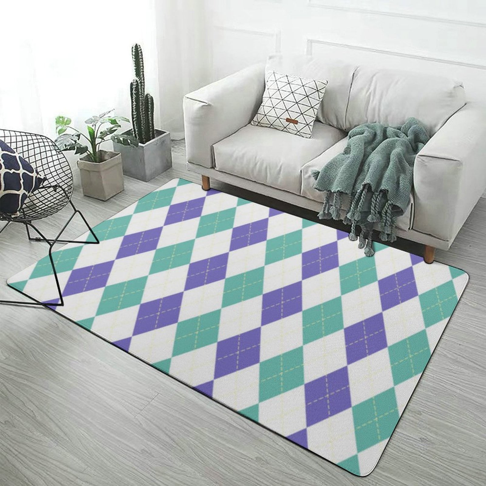 Purple Diamond Grid Color Carpet Rug for Home Living Room Bedroom Sofa ...