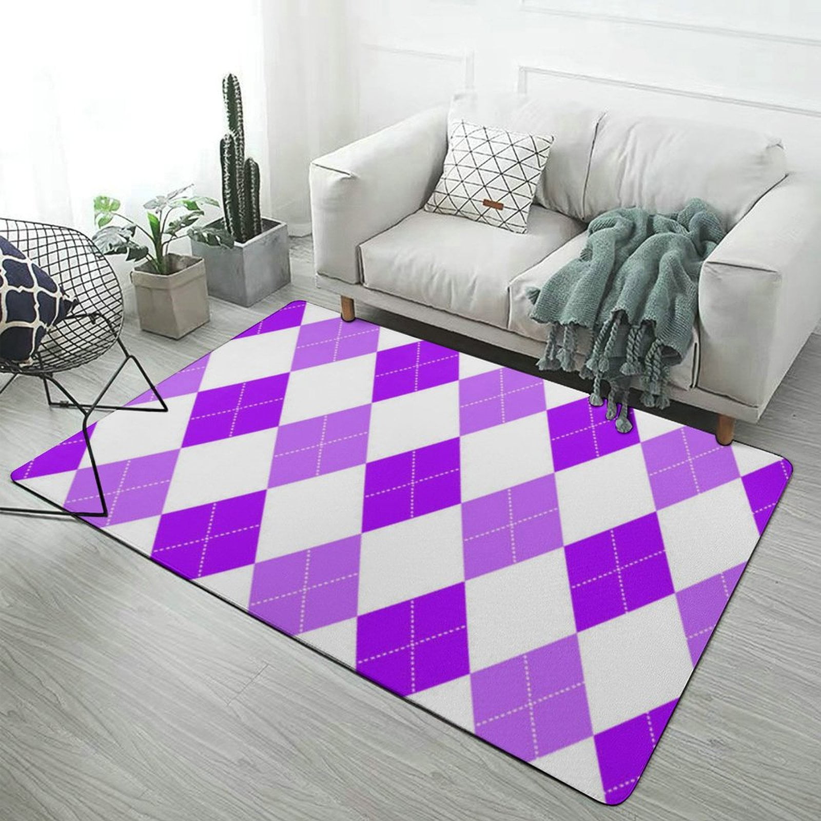 Purple Diamond Grid Color Carpet Style Living Room Bedroom Rug Modern ...
