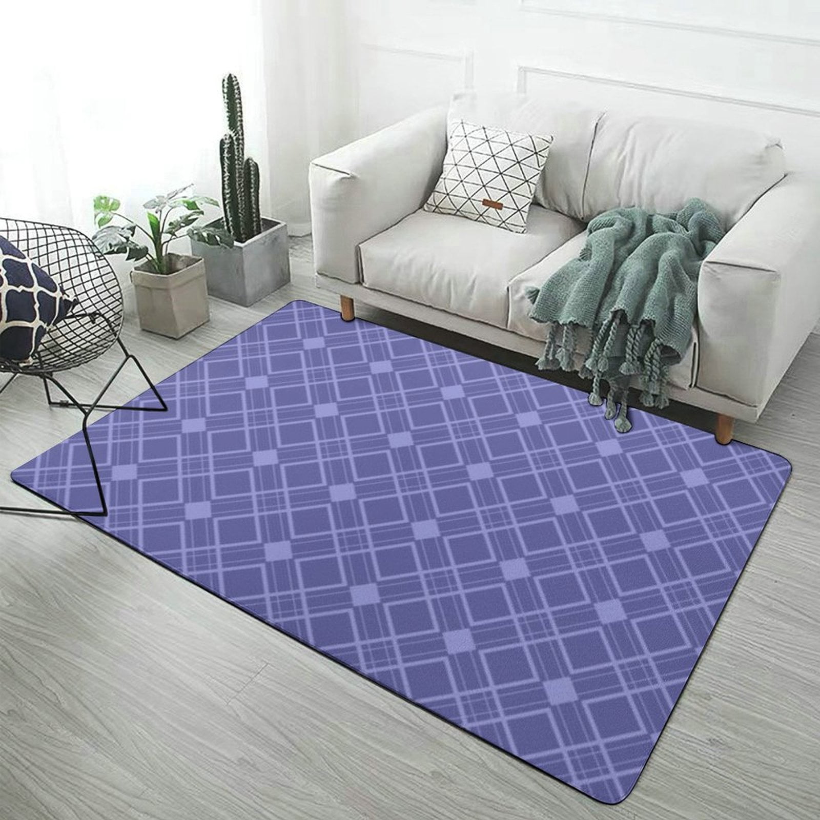 Purple Diamond Grid Color Carpet Style Living Room Bedroom Rug Modern ...