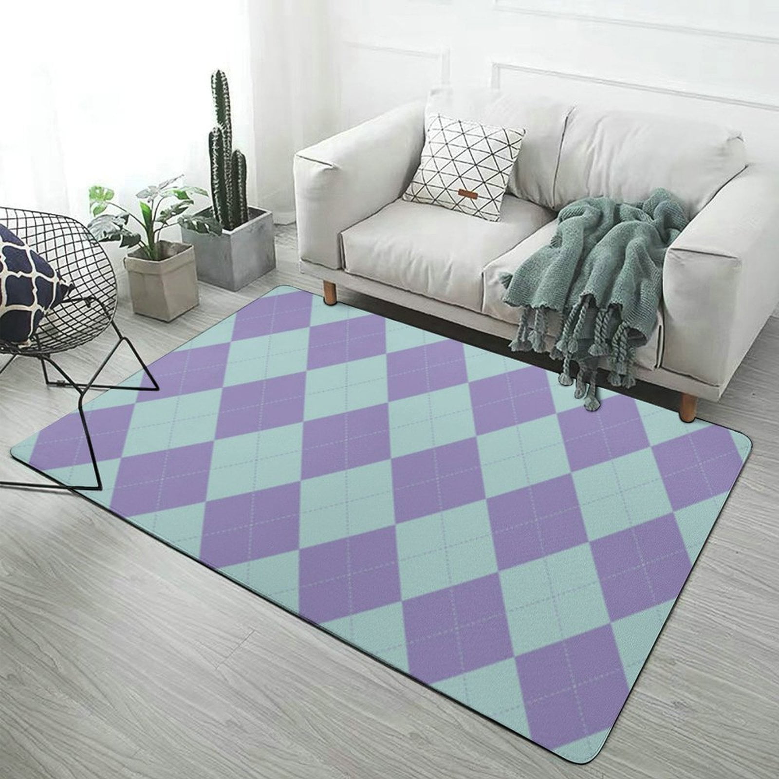 Purple Diamond Grid Color Carpet Style Living Room Bedroom Rug Modern ...