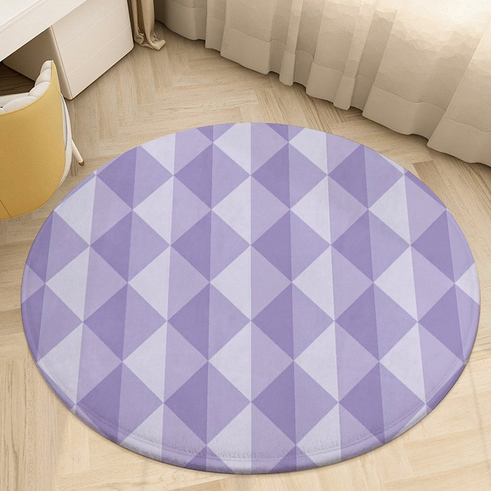 Purple Diamond Grid Color Round Area Rugs for Bedroom Living Room, 4FT ...