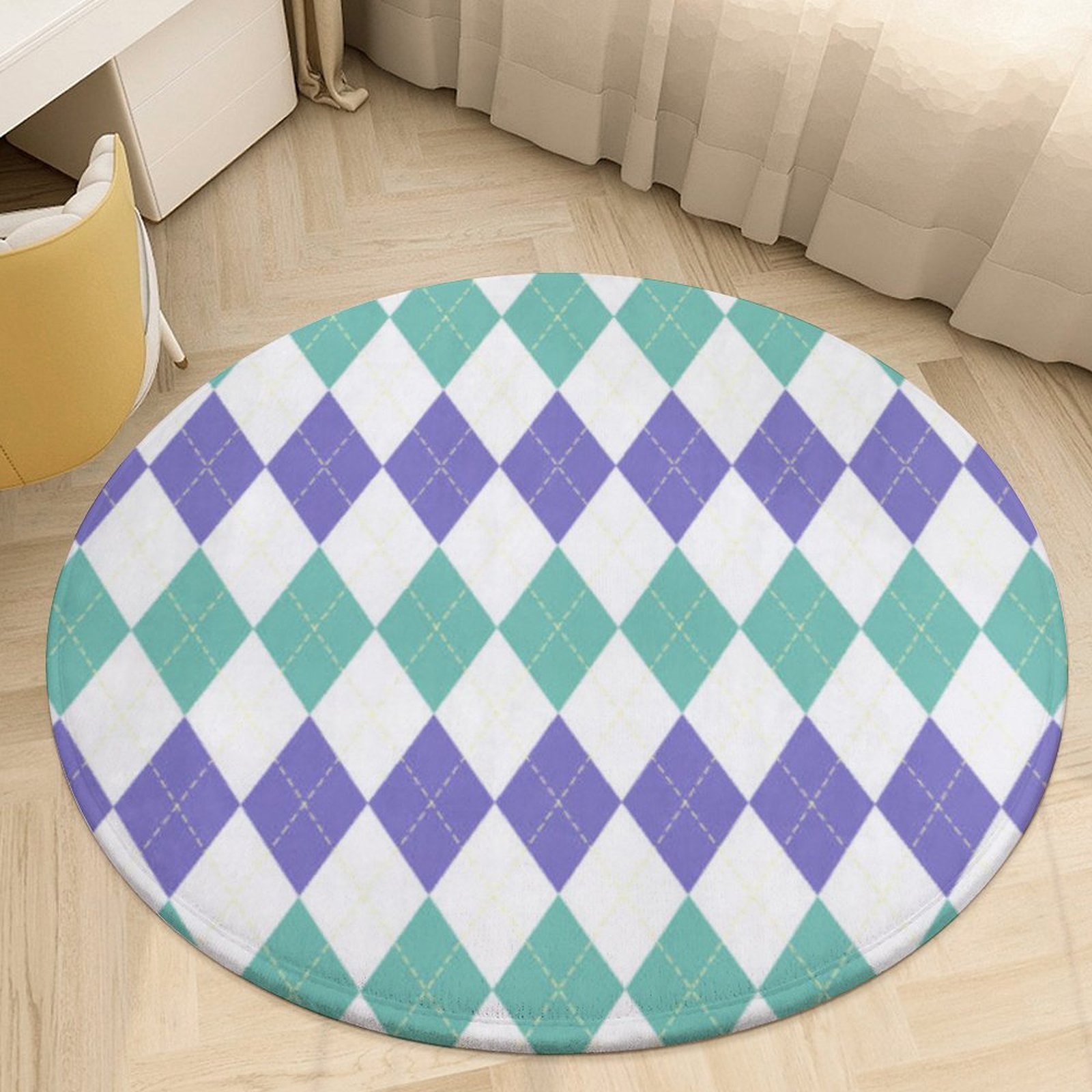 Purple Diamond Grid Color Round Area Rugs for Bedroom Living Room, 6FT ...