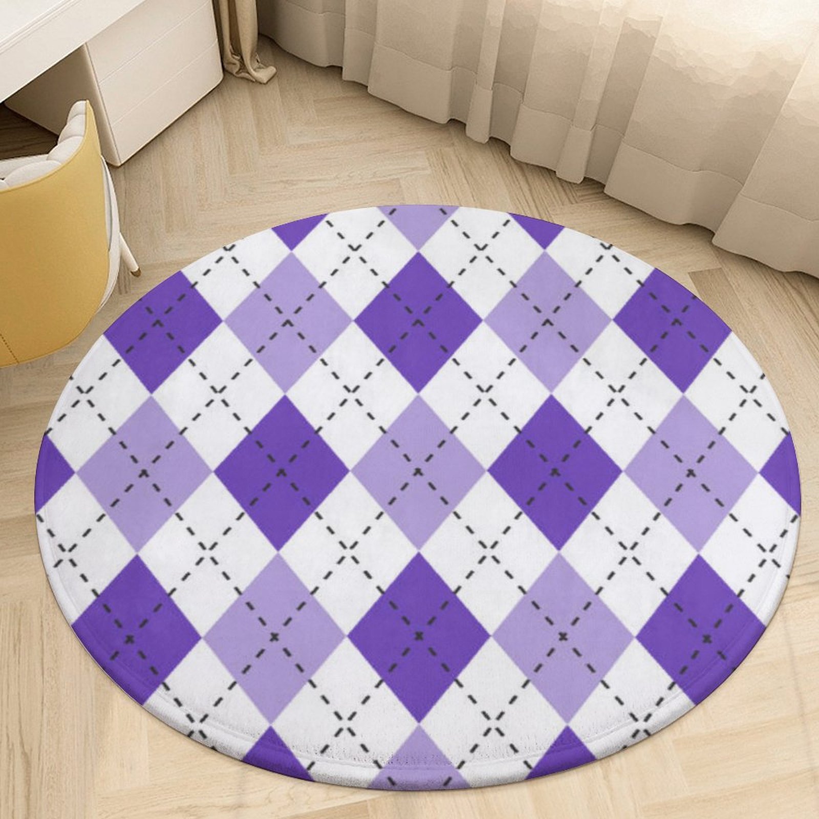 Purple Diamond Grid Color Round Area Rugs for Bedroom Living Room, 6FT ...