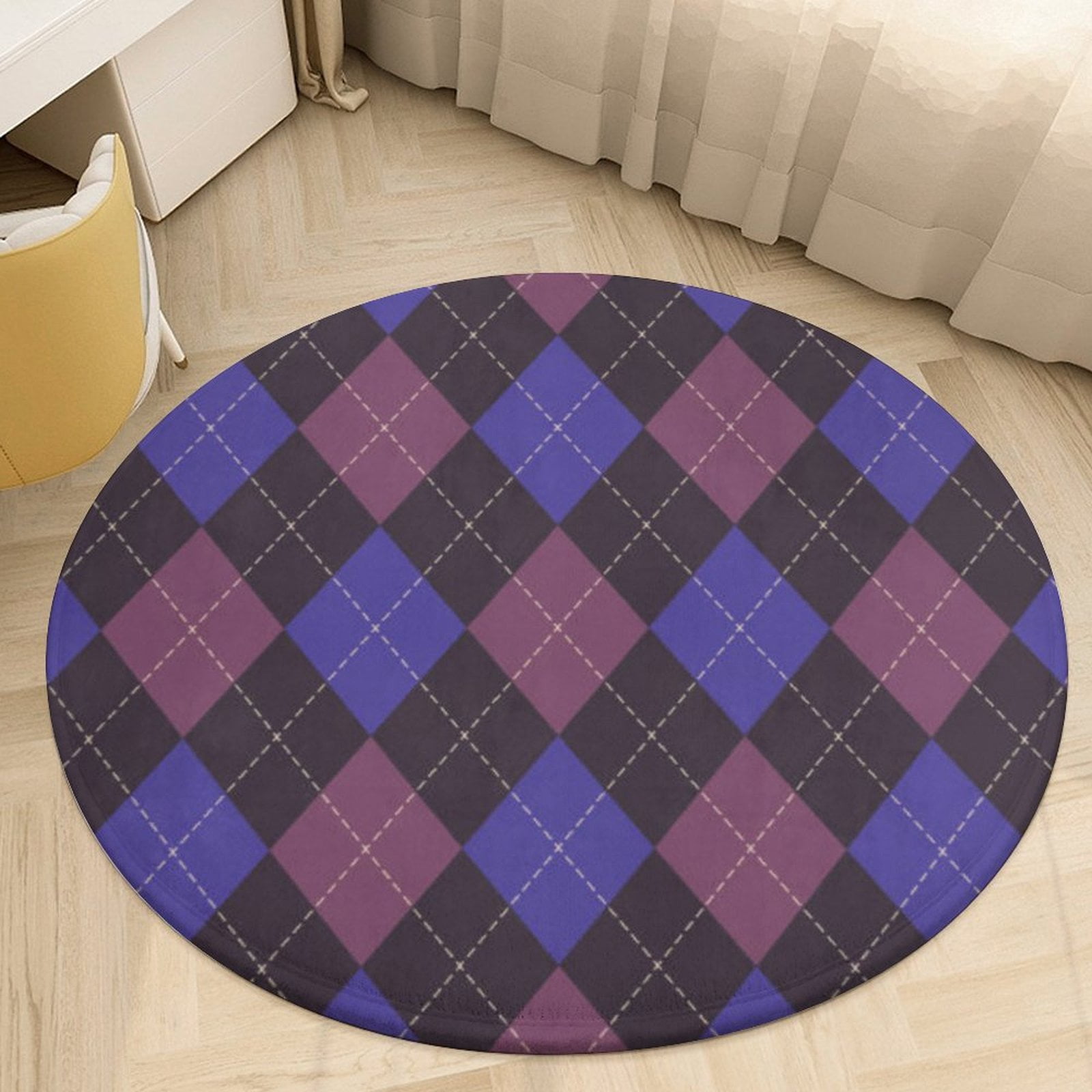 Purple Diamond Grid Color Round Area Rugs for Bedroom Living Room, 6FT ...