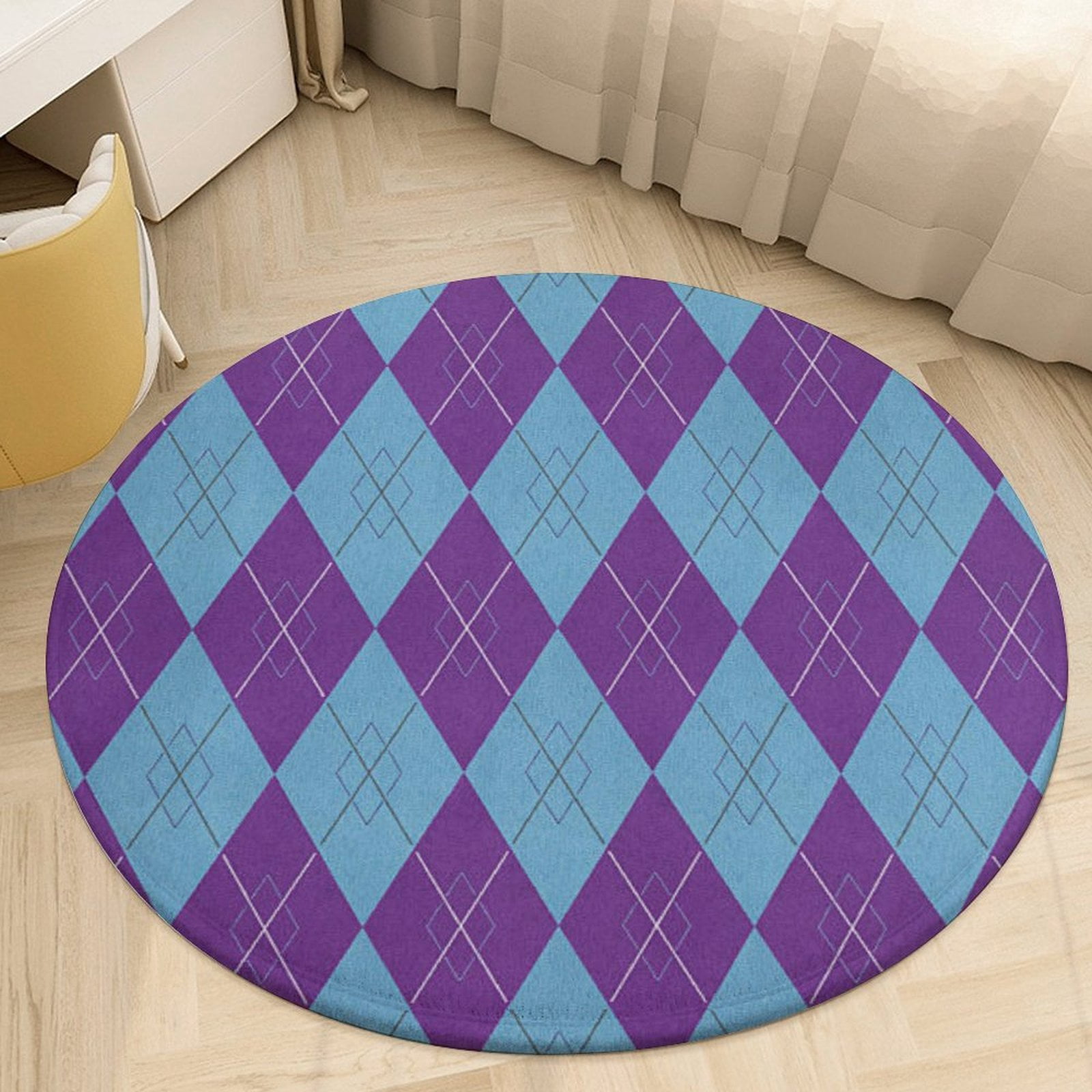 Purple Diamond Grid Color Round Area Rugs for Bedroom Living Room, 6FT ...
