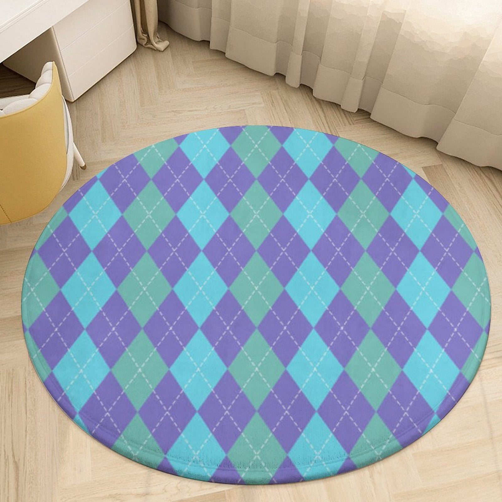 Purple Diamond Grid Color Round Area Rugs for Bedroom Living Room, 6FT ...