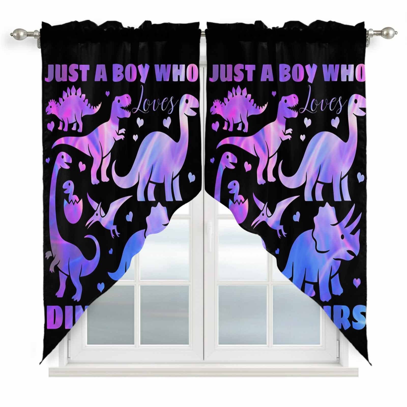 Purple Dinosaur Swag Valances for Windows, Kitchen Window Curtains Over ...
