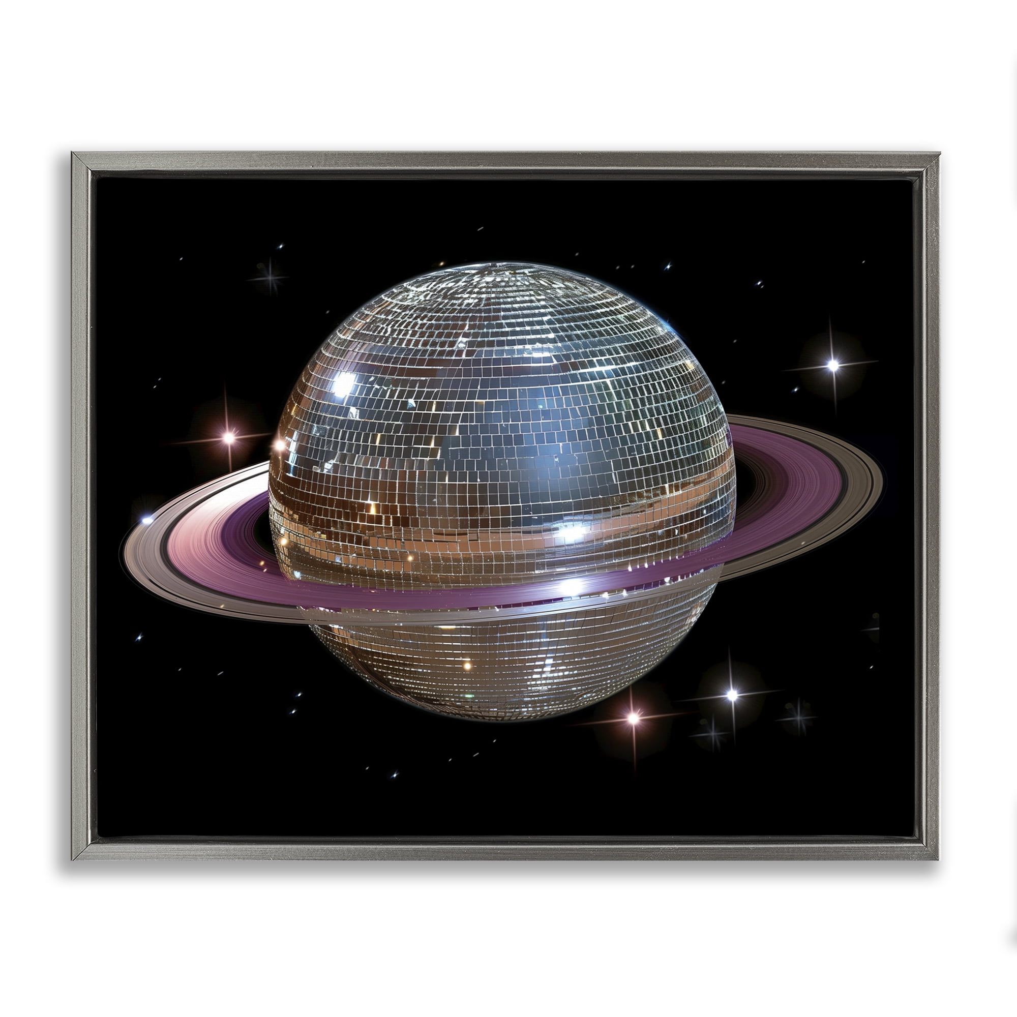 Purple Disco Ball Planet Gray Framed Floater Canvas Wall Art, design by ...