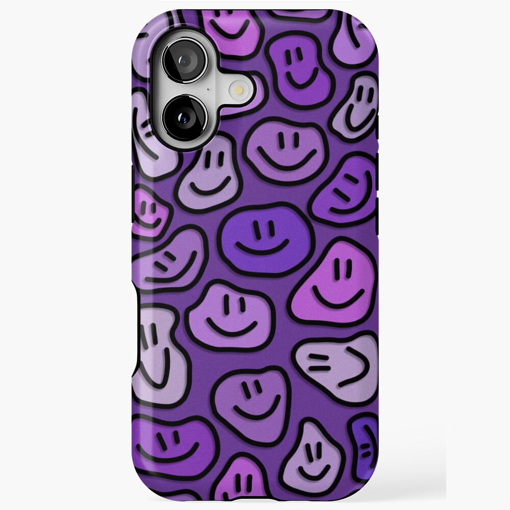 Purple Distorted Smiley Faces Retro Print iPhone Case 11 through 17 Pro ...