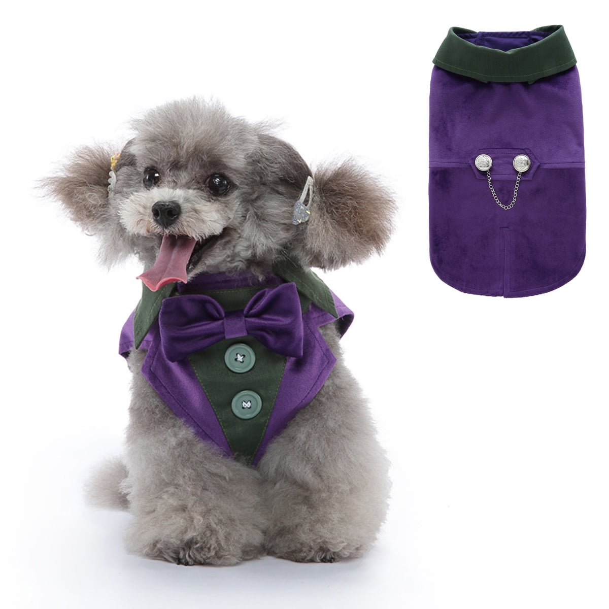 Purple Dog/Cat Formal Shirt & Adjustable Bow Tie for Weddings, Parties, 180 Characters Max Pet ...