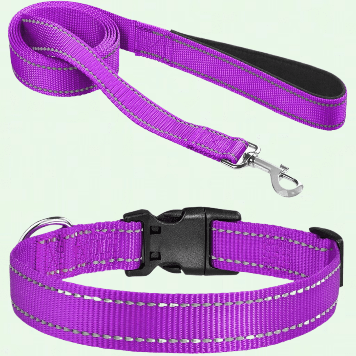Purple Dog Leash Bundle with 1.0"x 16"-24" Dog Collar, 6FT Reflective ...