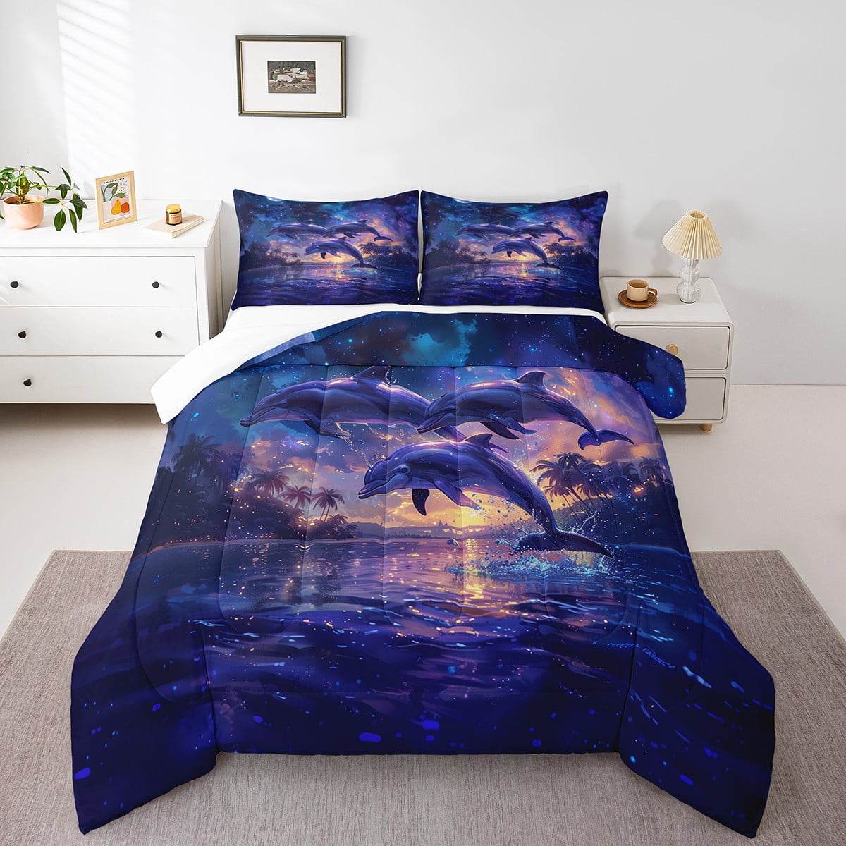 Purple Dolphin Twin Comforter Set,Sea Animal Ocean Life Bedding Set ...