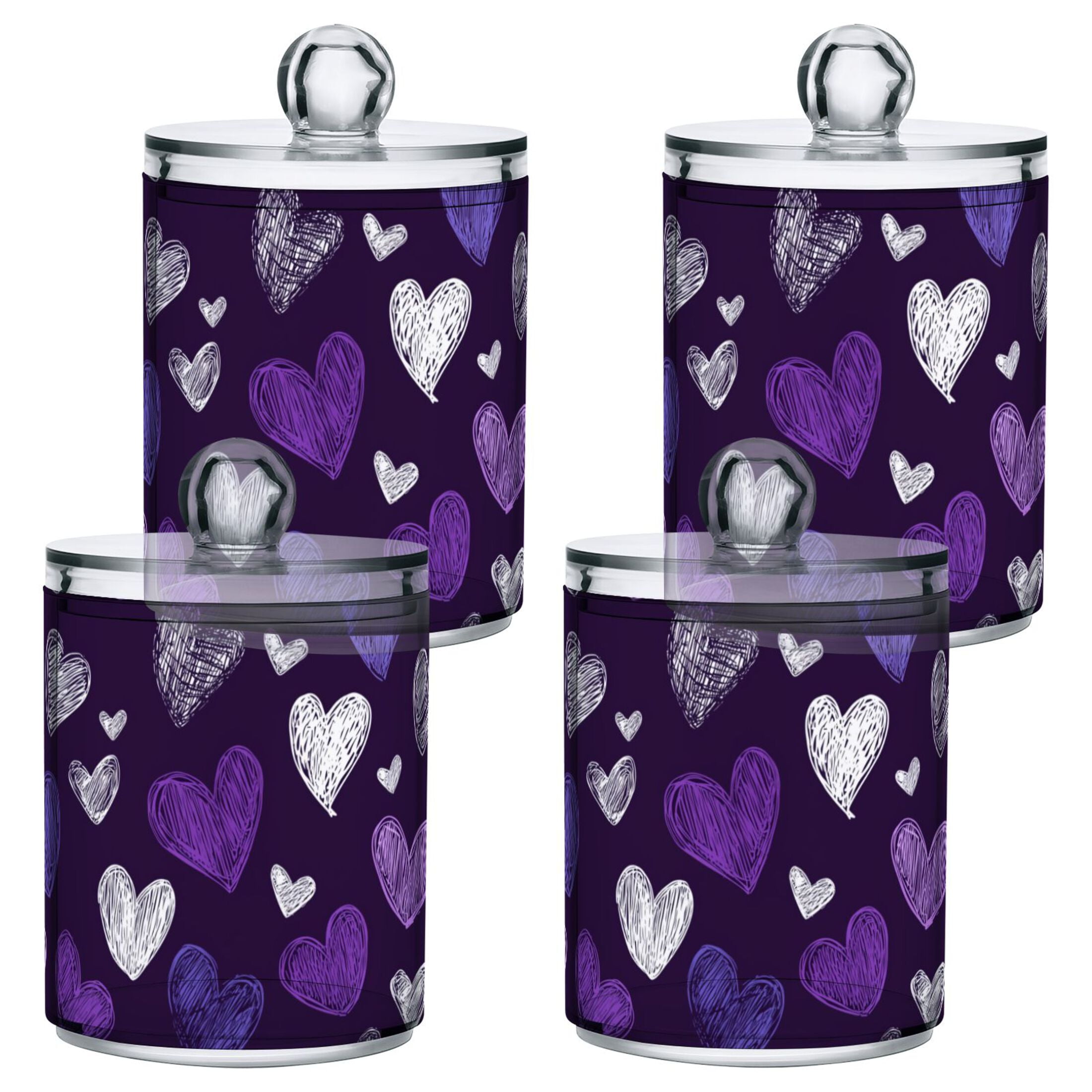 Purple Doodle Hearts Valentine Translucent Plastic Cans Storage ...