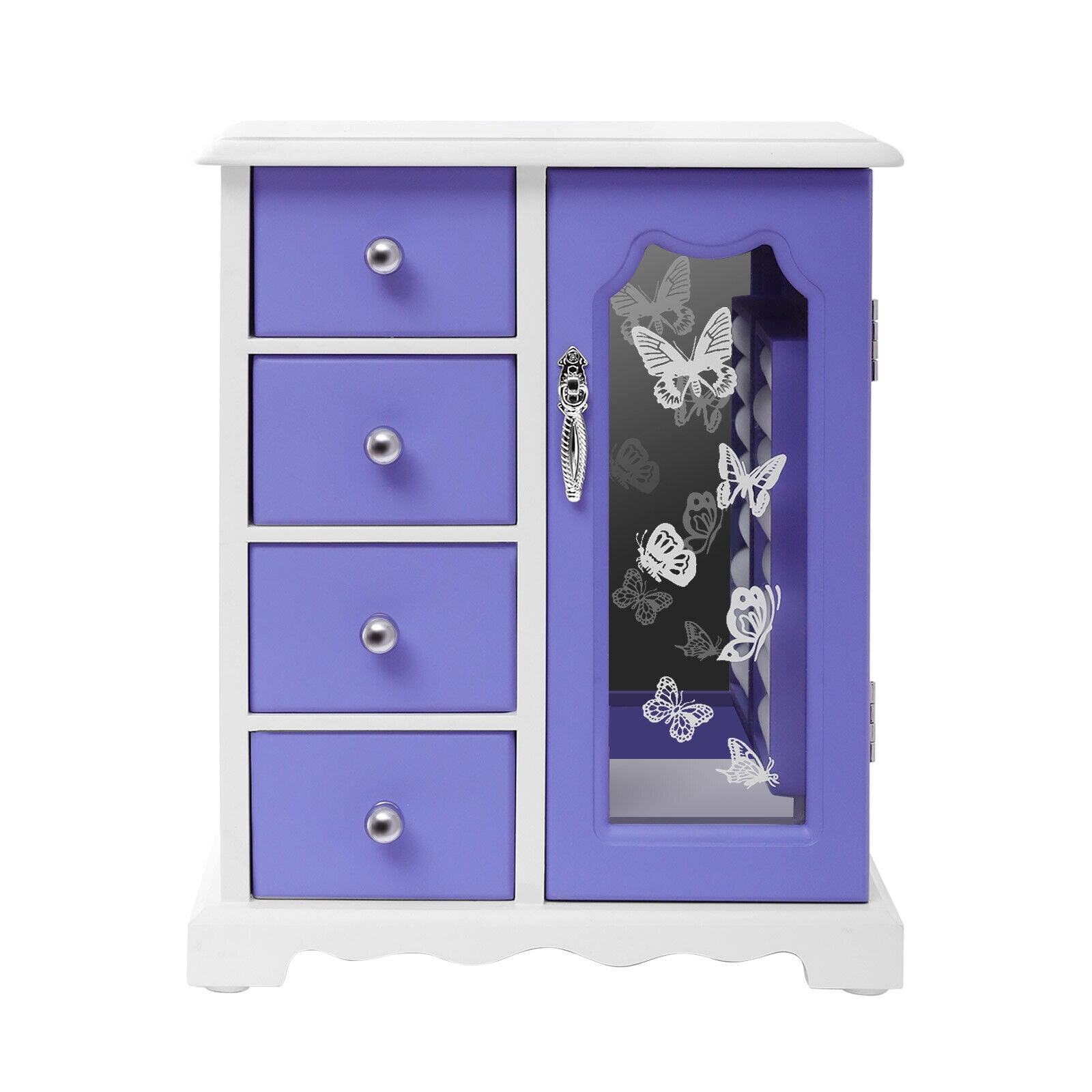 Purple Double Door Built-in Mirror Purple Butterfly Jewelry Box + 4 ...