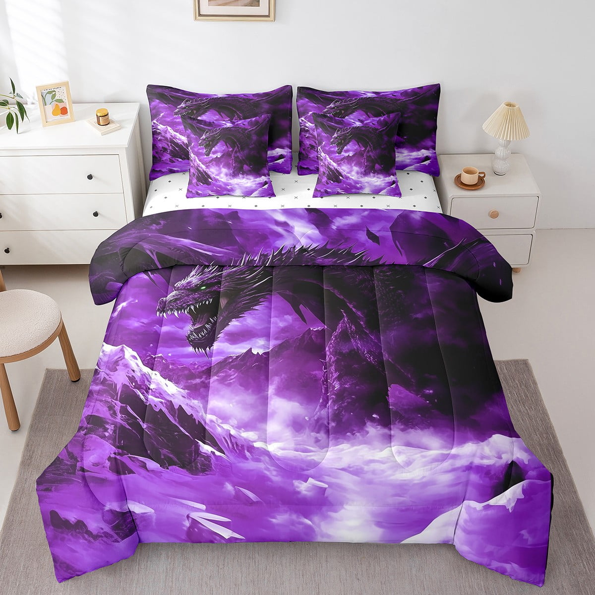 Purple Dragon Bed In A Bag With Sheets For Kids Boys Girls,Western ...
