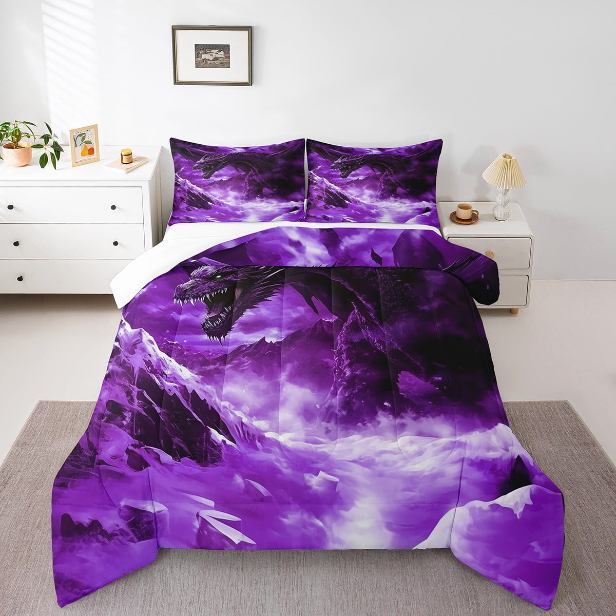 Purple Dragon Full Bedding Set,Western Magical Animal Comforter Set ...