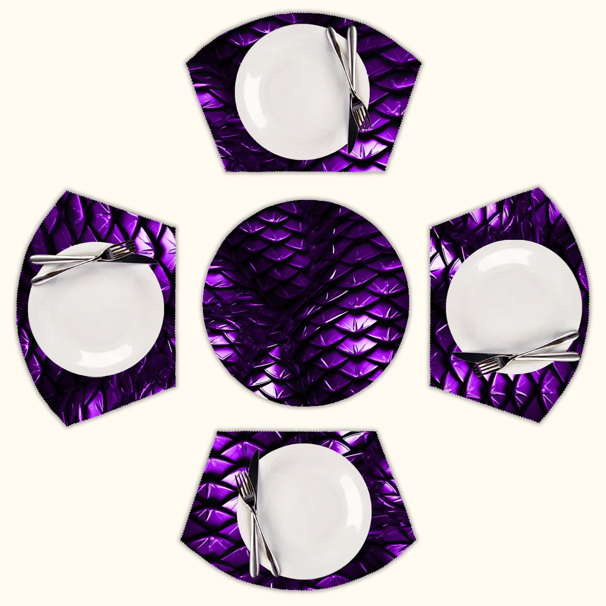 Purple Dragon Scales Round Table Placemats Set Of 5 Wedge Table Mats ...