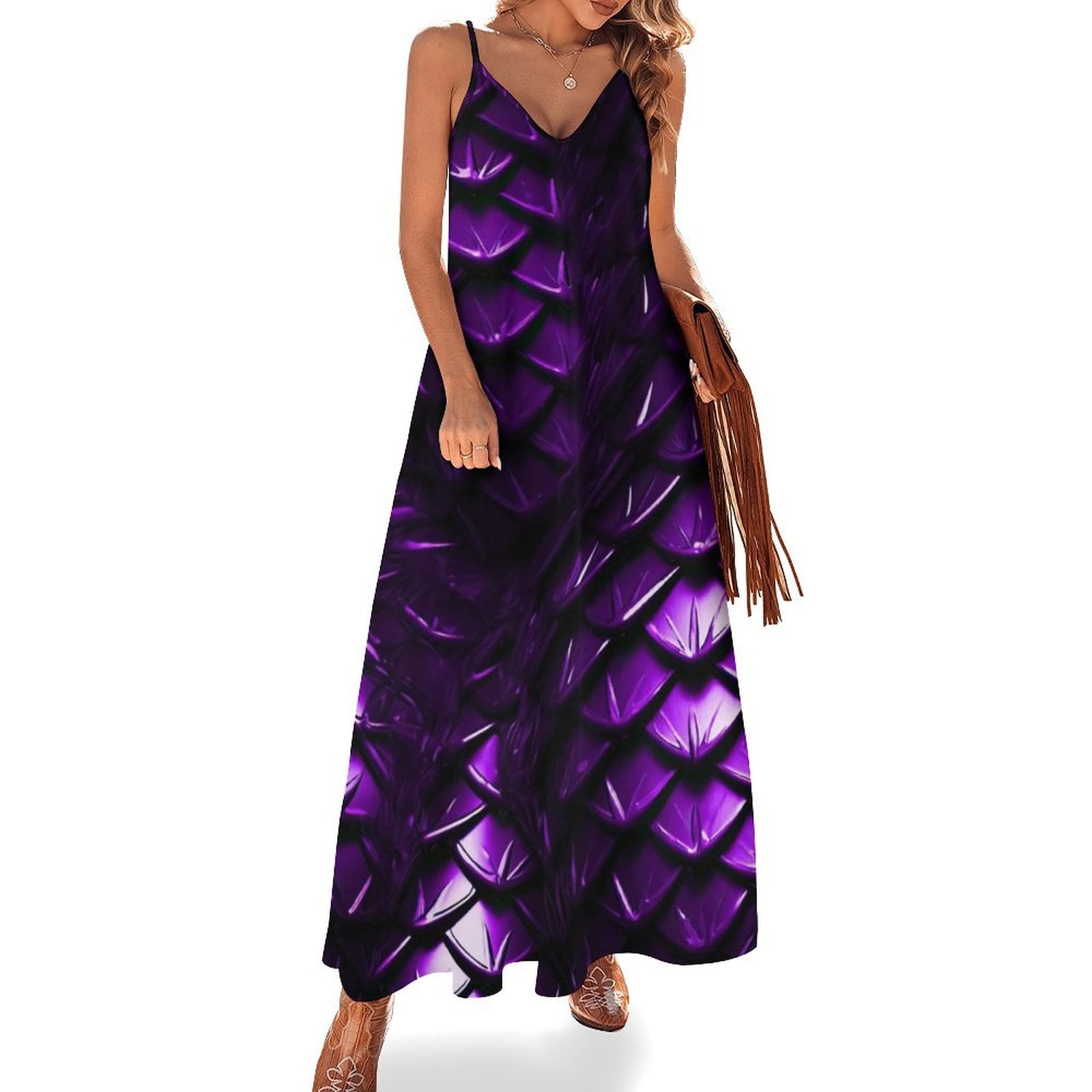 Purple Dragon Scales Sleeveless Dress loose women's dress cocktail ...