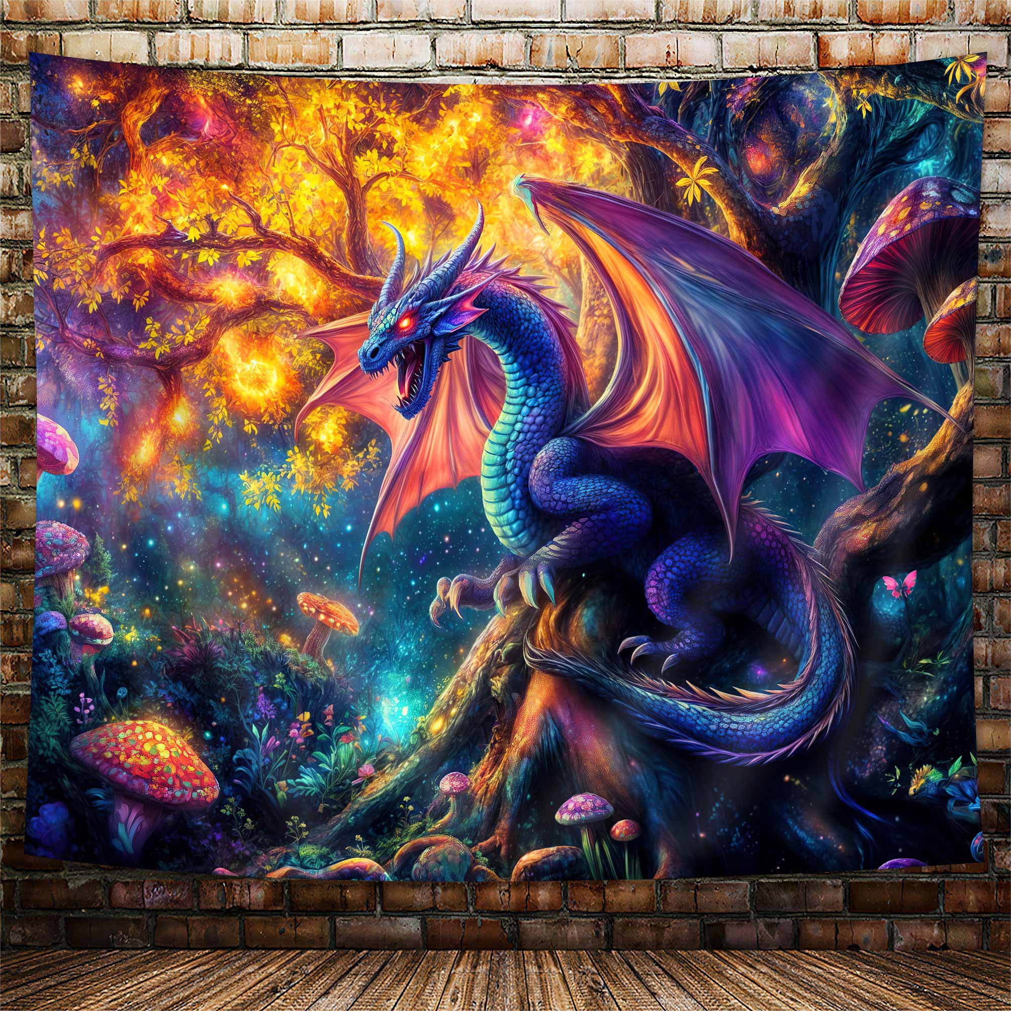 Purple Dragon Tapestry, Fantasy Gothic Animal Medieval Dragon Tapestry ...