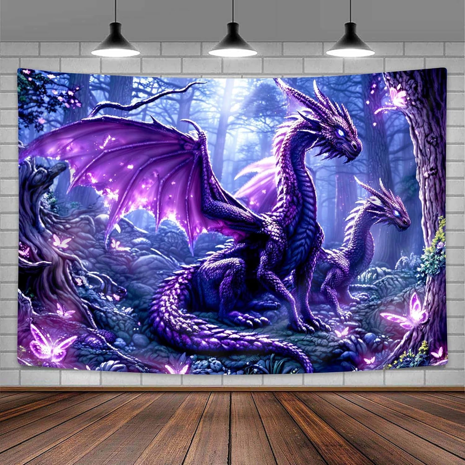 Purple Dragon Tapestry, Magic Forest Tapestry, Medieval Fantasy Animals ...