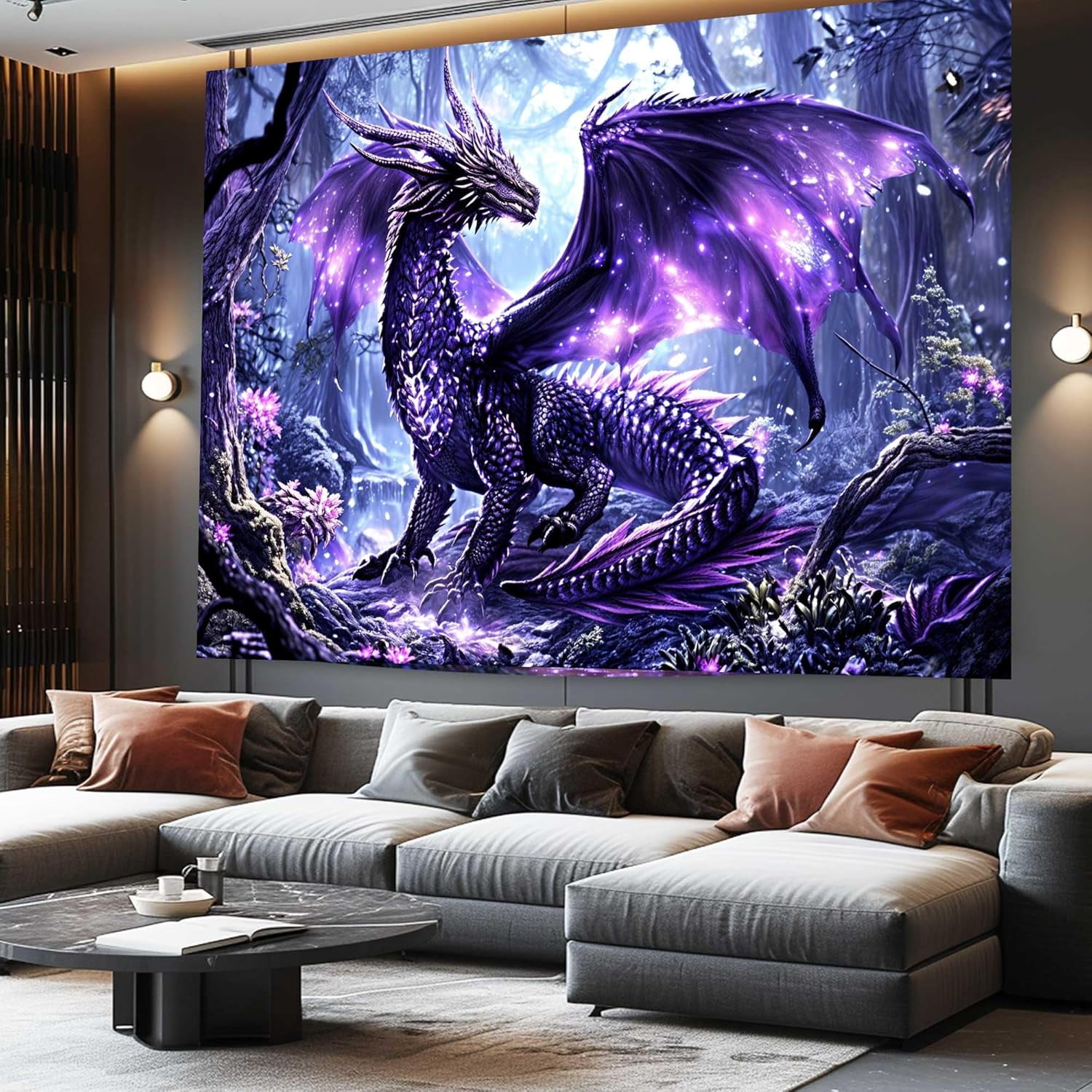 Purple Dragon Tapestry, Medieval Fantasy Animals Cool Dragon Wall ...