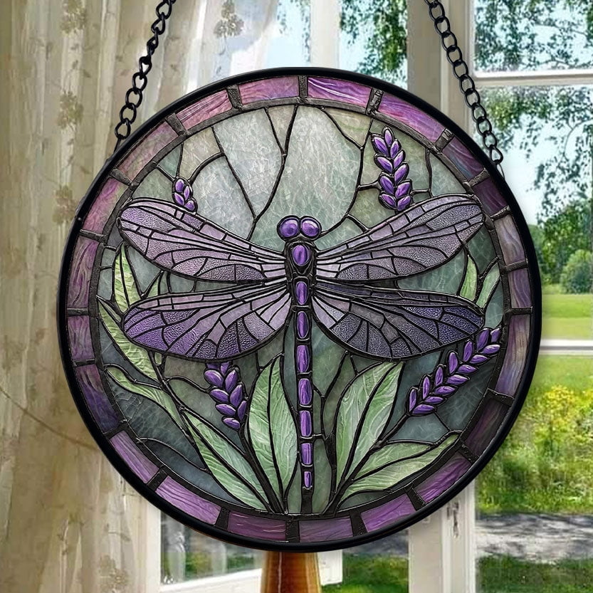 Purple Dragonfly Glass Suncatcher Handcrafted Stained Glass Hanging ...